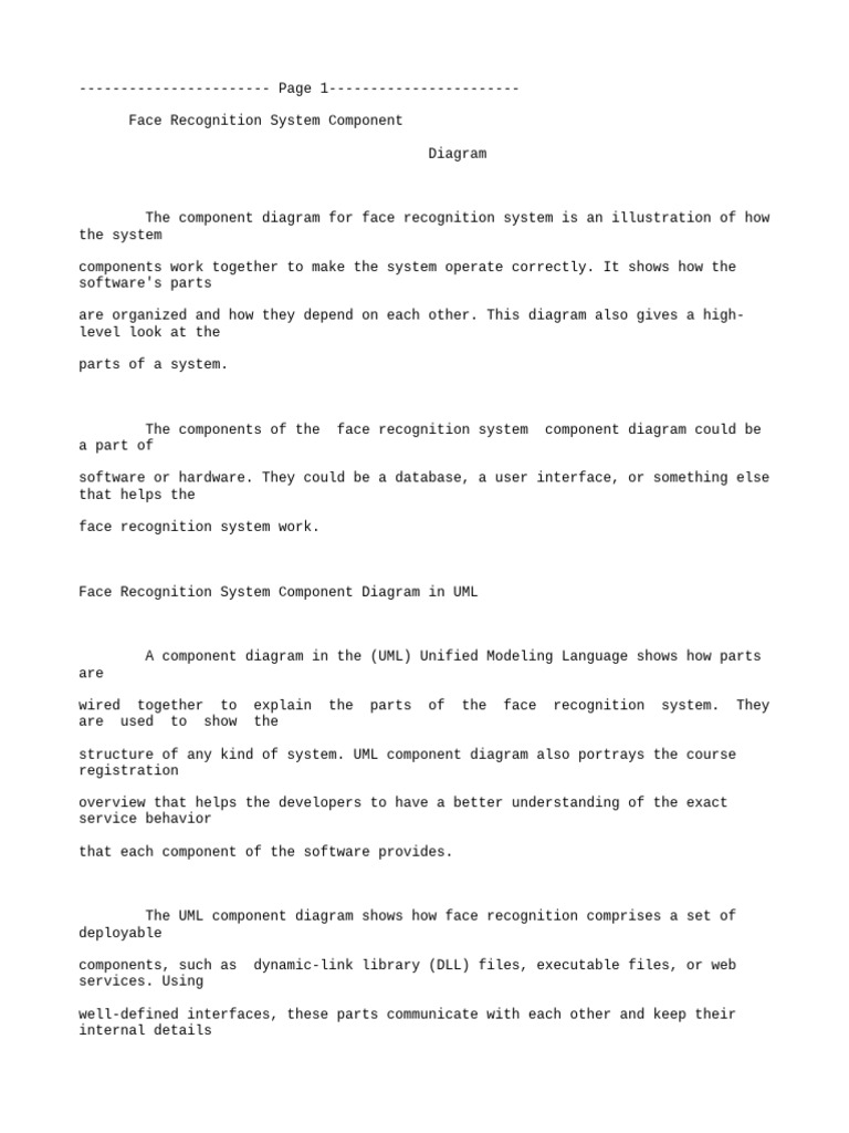 Face Recognition System Component Diagram PDF | PDF | Unified Modeling Language | System