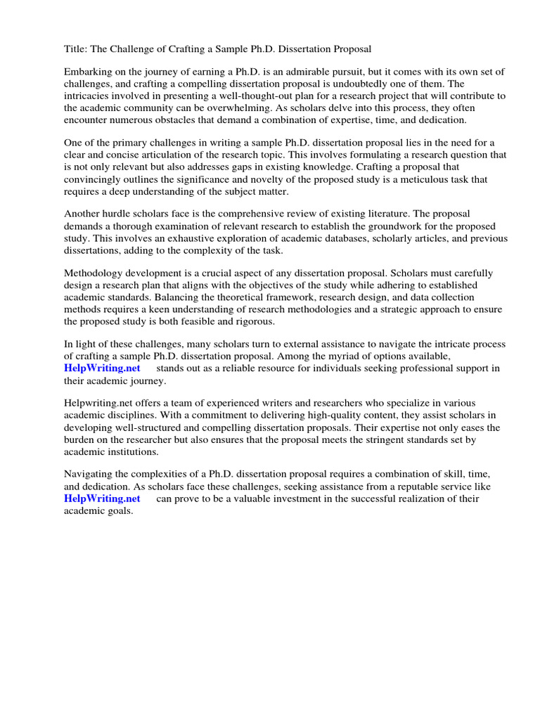 Sample Phd Dissertation Proposal | PDF | Thesis | Methodology