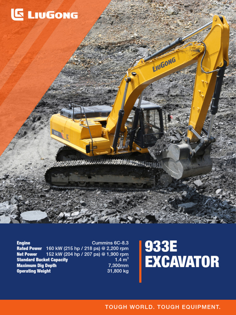 LiuGong 933E Excavator Specs | PDF | Horsepower | Vehicles