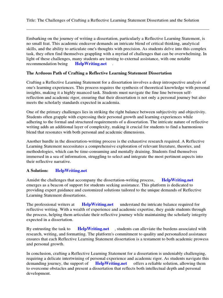 Reflective Learning Statement Dissertation Example | PDF | Qualitative ...