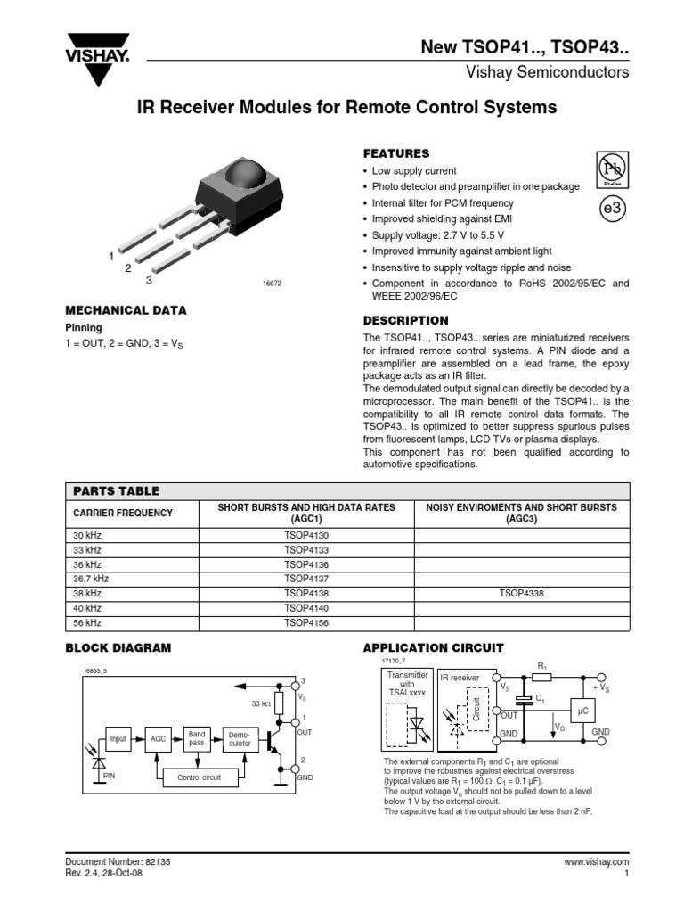 Tsop 4338 | PDF | Detector (Radio) | Electricity