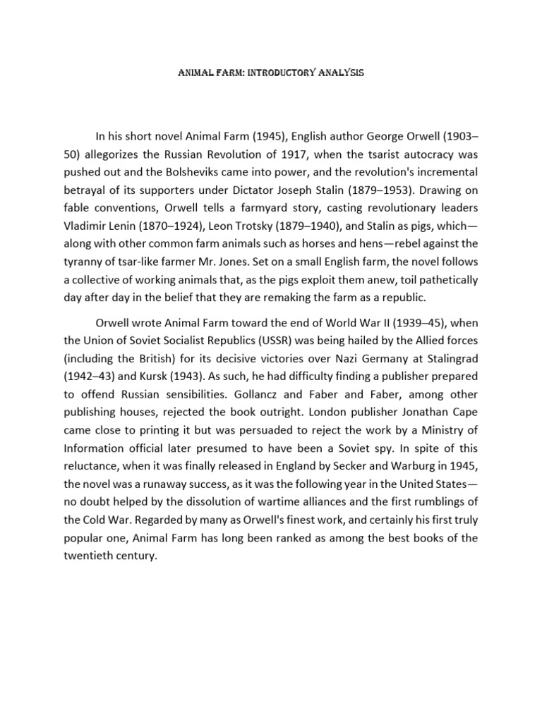 Animal Farm Introductory Analysis-1 | PDF | Vladimir Lenin | Soviet Union