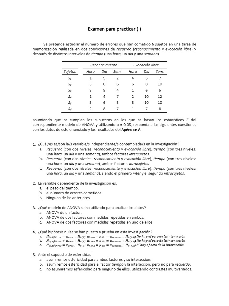Examen para Practicar (I) | PDF | Análisis de variación | Métodos de búsqueda