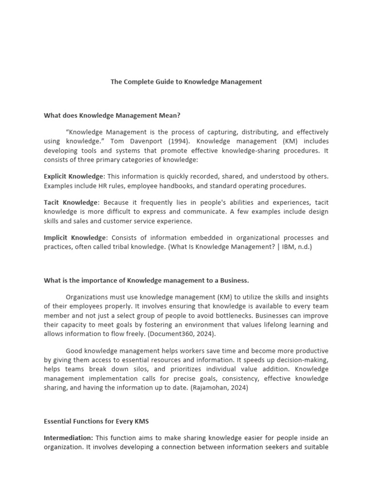 Knowledge Management Essentials | PDF | Knowledge Management | Knowledge