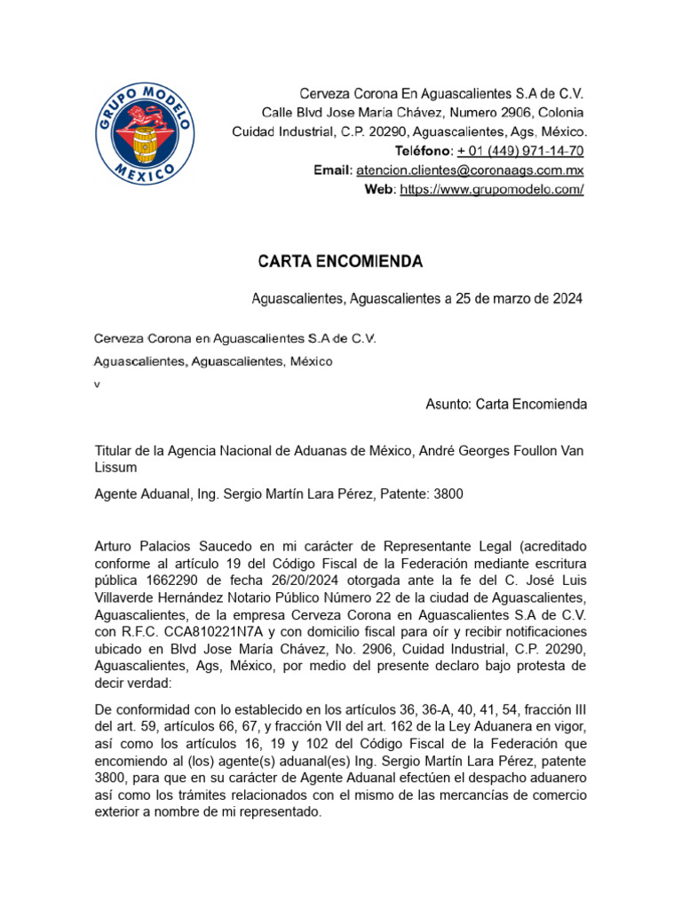 Encomienda Aduanera Cerveza Corona Aguascalientes | PDF