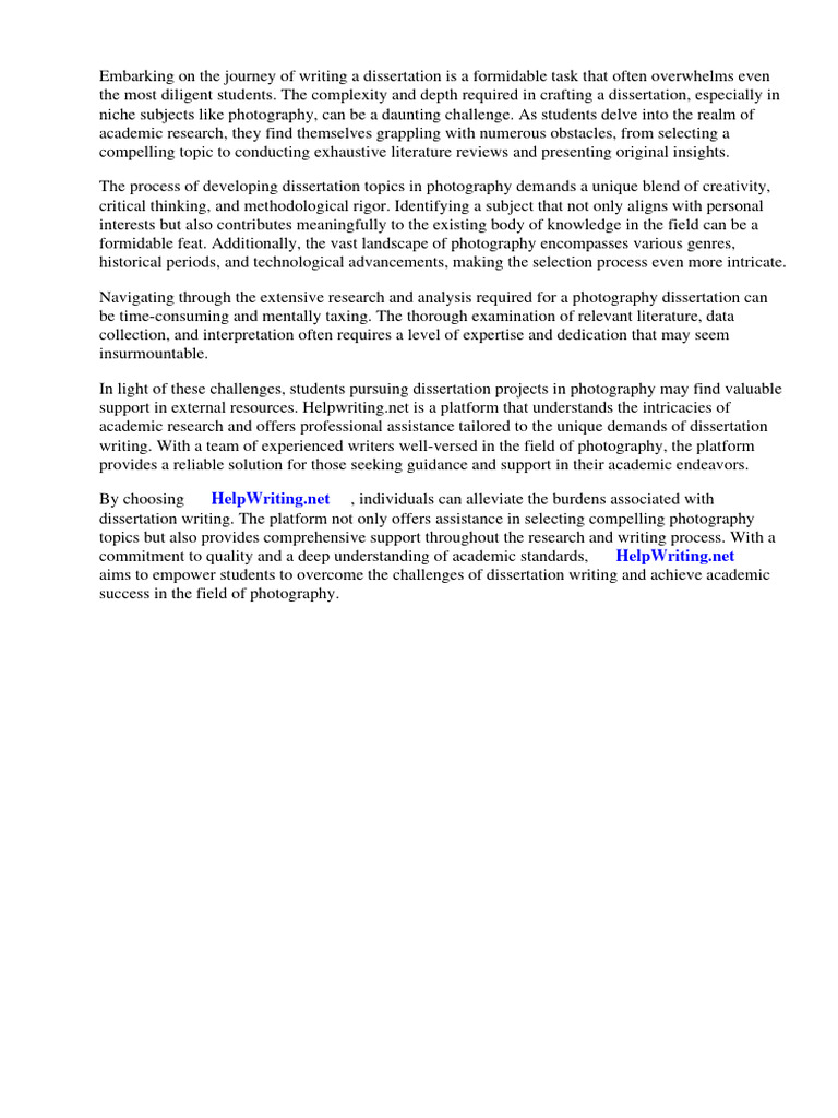 Dissertation Photography Topics | PDF | Thesis | Essays