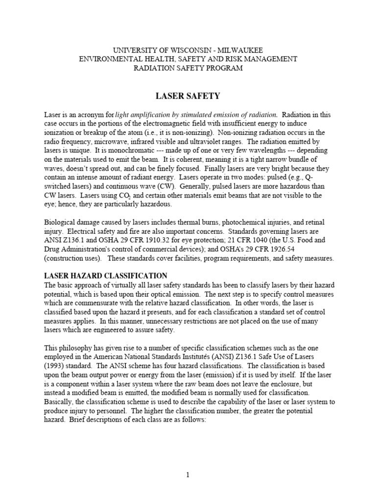 Laser Safety Manual | PDF | Laser | Electromagnetic Radiation