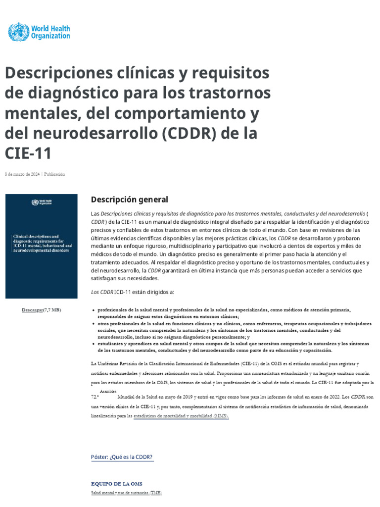 Descripciones clínicas y requisitos de diagnóstico para los trastornos mentales, del ...