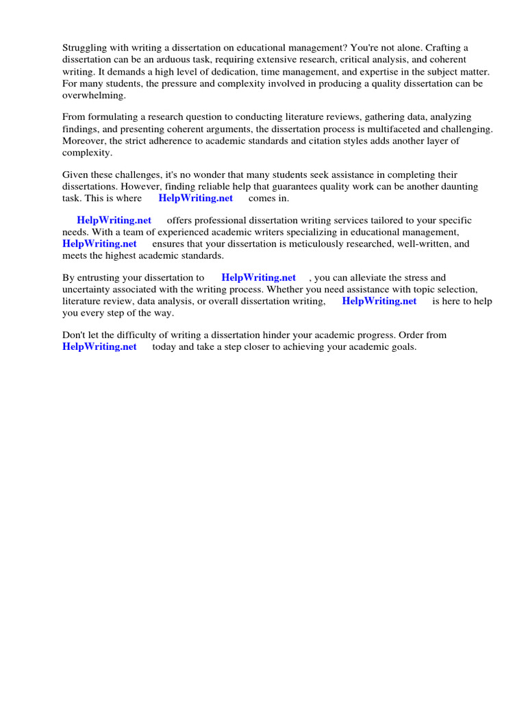 Sample Dissertation On Educational Management | PDF | Thesis