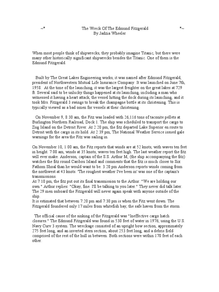 The Wreck of The Edmund Fitzgerald | PDF | Shipping | Watercraft