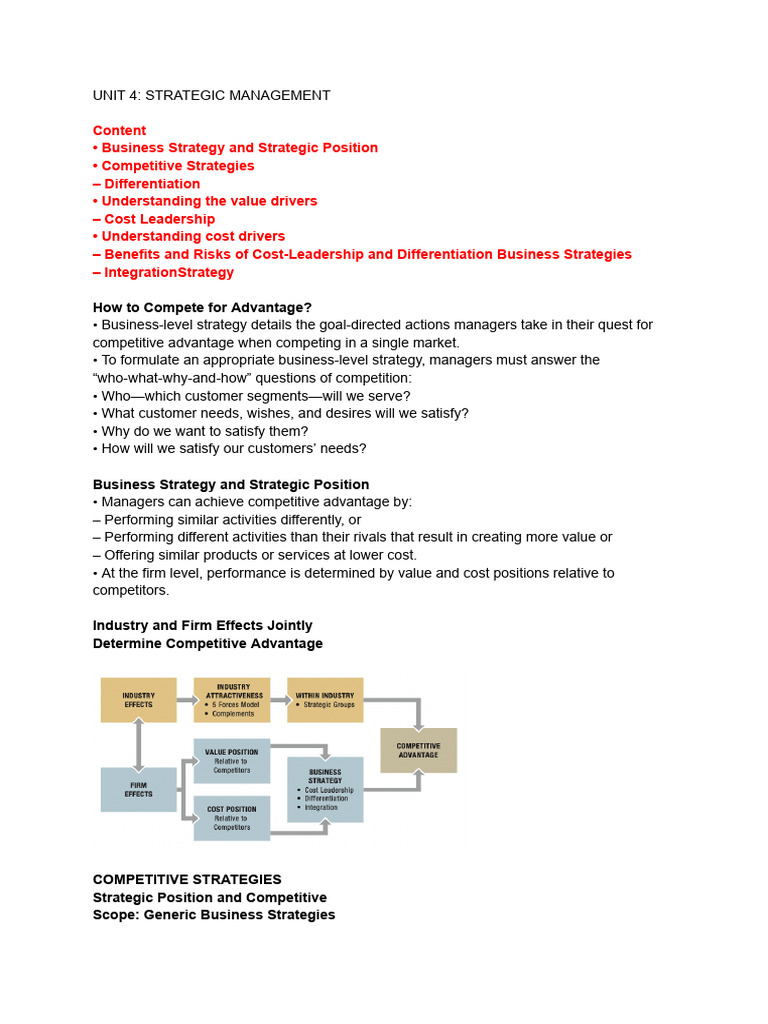 Unit 4 Pdf Strategic Management Competitive Advantage
