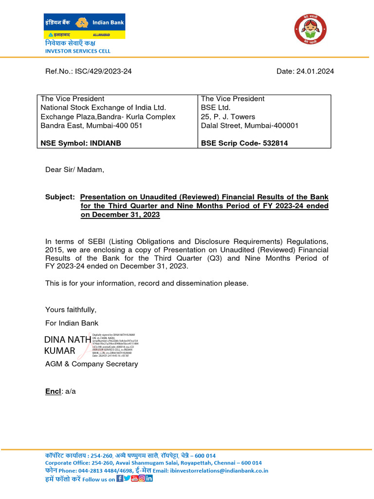 Dina Nath Kumar: Nse Symbol: Indianb BSE Scrip Code-532814 | PDF | Book Value | Financial Accounting