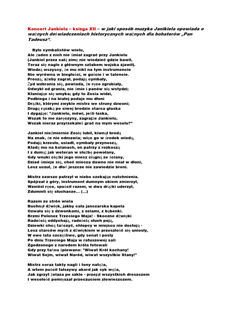 Koncert Jankiela - Tekst | PDF
