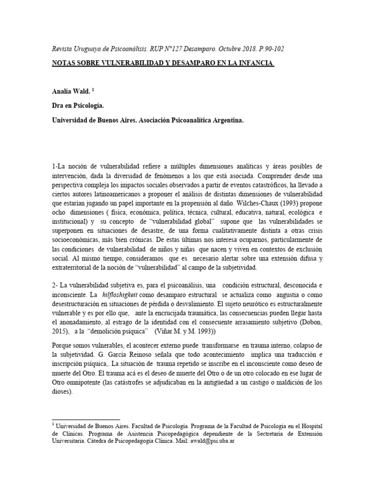 Vulnerabilidad y Desamparo Infantil | PDF | Psicoanálisis | Trauma ...