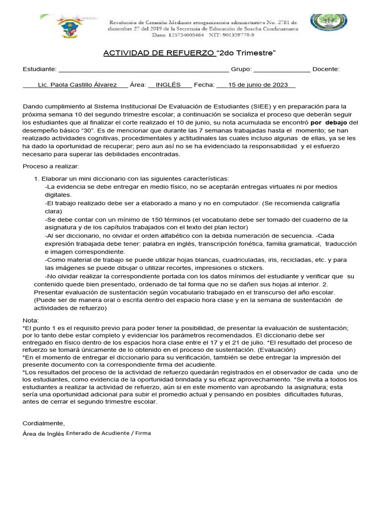 Actividad Refuerzo - INGLES | PDF