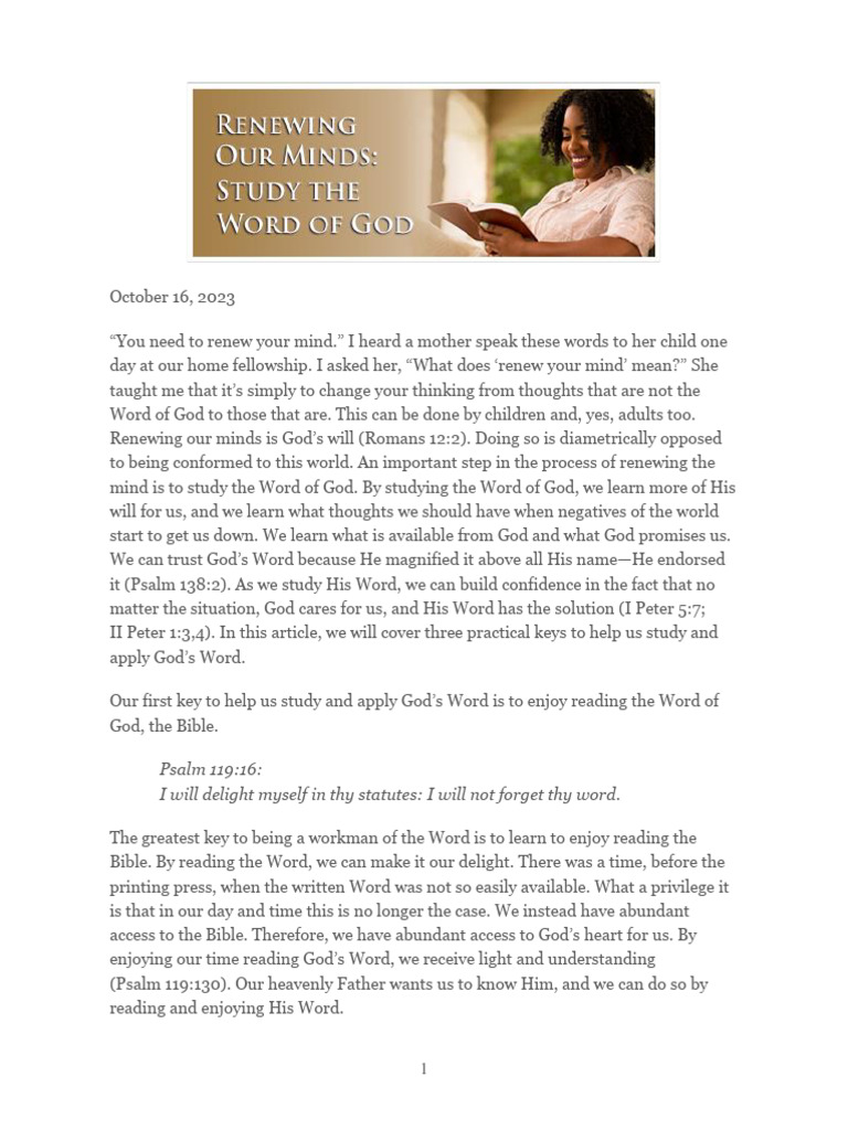 Renewing Our Minds Study The Word of God | PDF | Bible | Thought