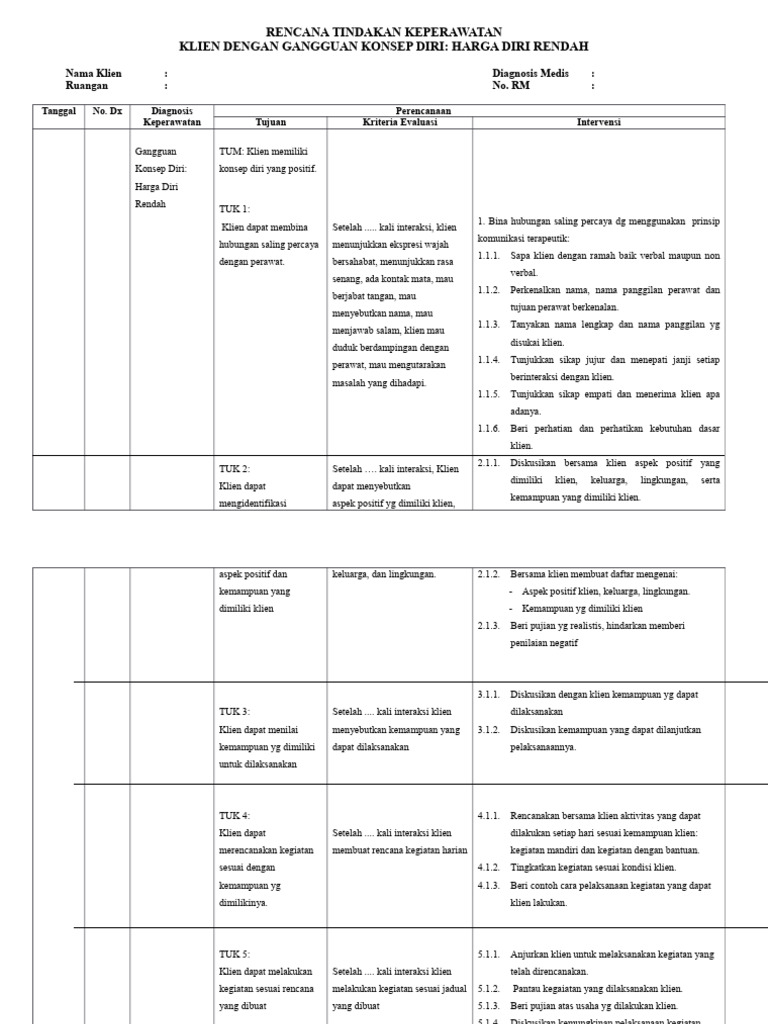 Rencana Keperawatan Harga Diri Rendah | PDF