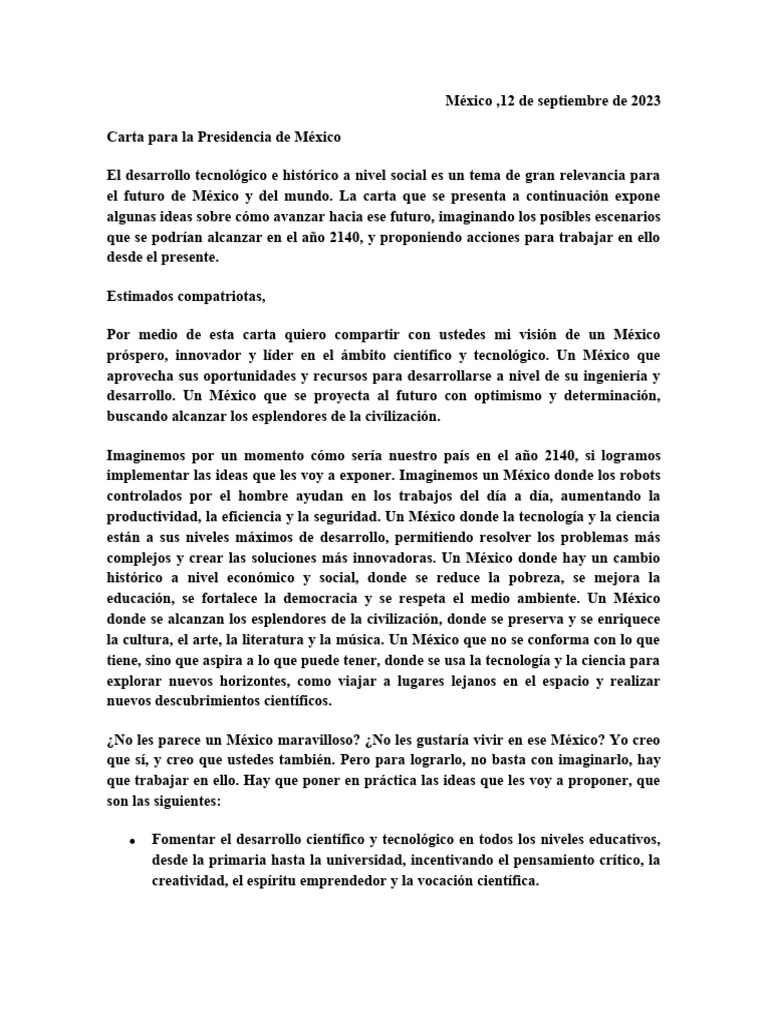 Carta Dirigida a Presidencia | PDF | México | Conocimiento