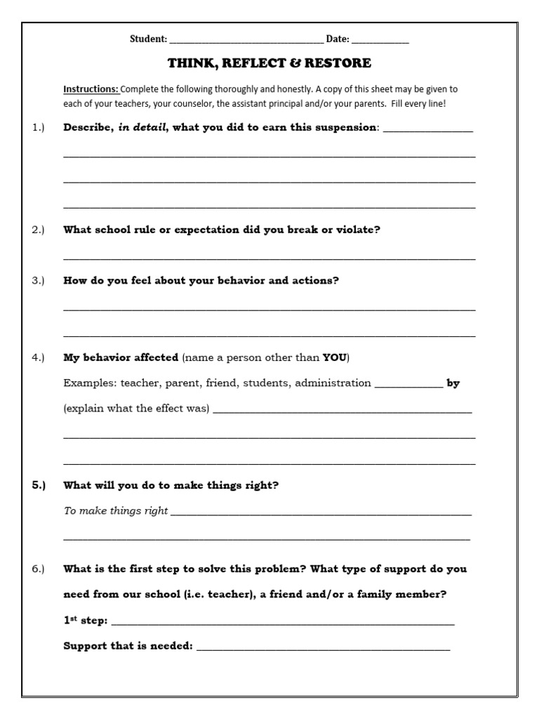 Think, Reflect & Restore | PDF | Psychology | Behavioural Sciences