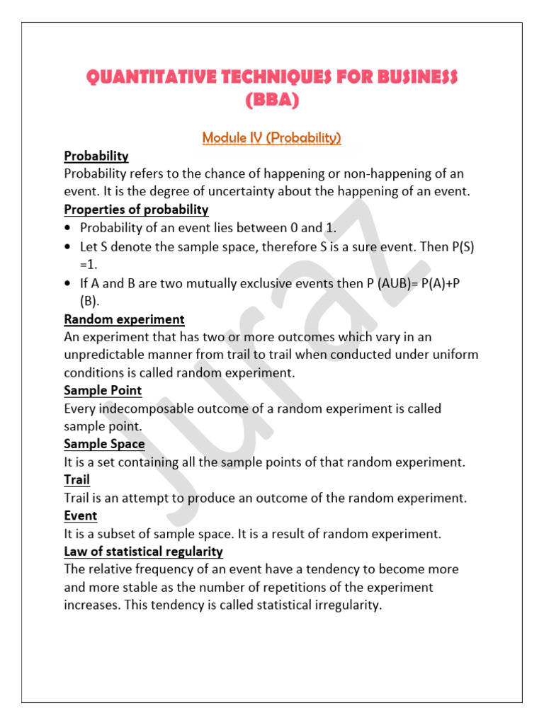 QT - Bba - Module Iv - Juraz | PDF | Set (Mathematics) | Probability