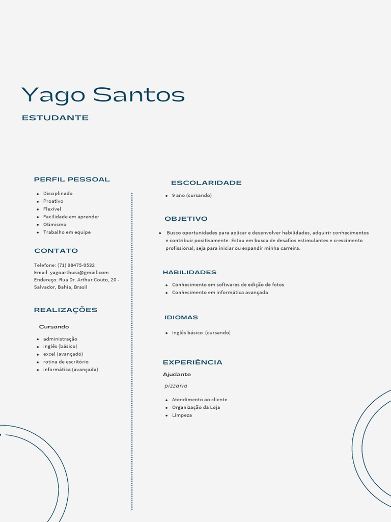 Currículo Primeiro Emprego Estudante Simples | PDF | Carreira e Crescimento