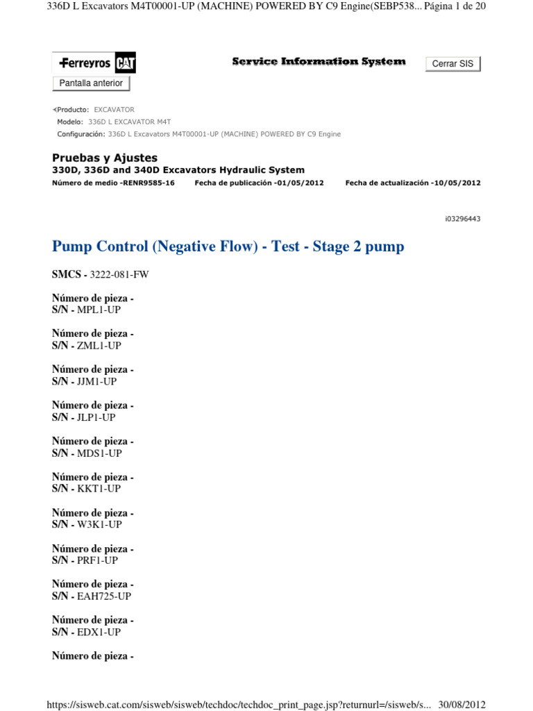 Prueba de Flujo Excavadora 336D L | PDF | Tecnología