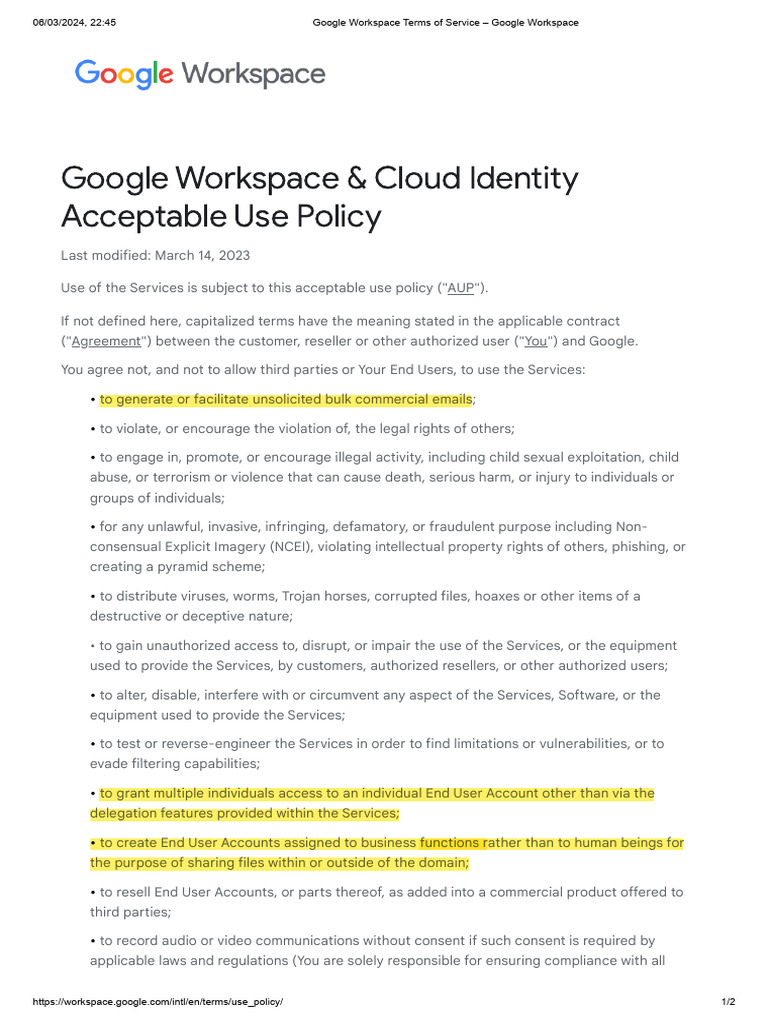 Google Workspace Acceptable Use Policy | PDF | Cyberspace | Information ...