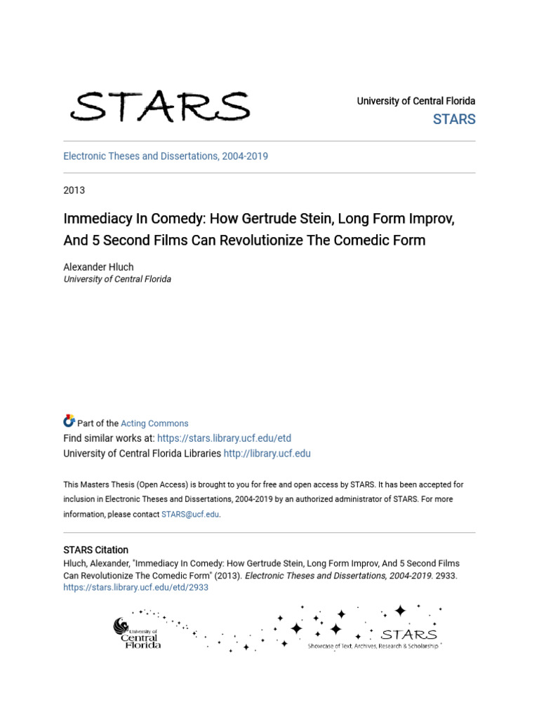 Immediacy in Comedy - How Gertrude Stein Long Form Improv and 5 | PDF ...