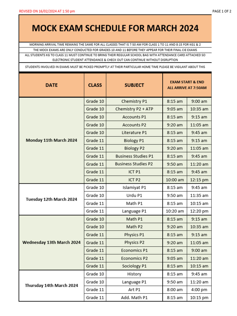 Mock-Exams-Timetable | PDF | Human Life Stages | Youth