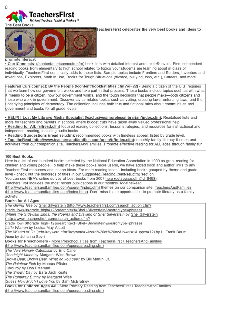 100 Best Books Children - TeachersFirst | PDF | Children's Literature | Dr. Seuss