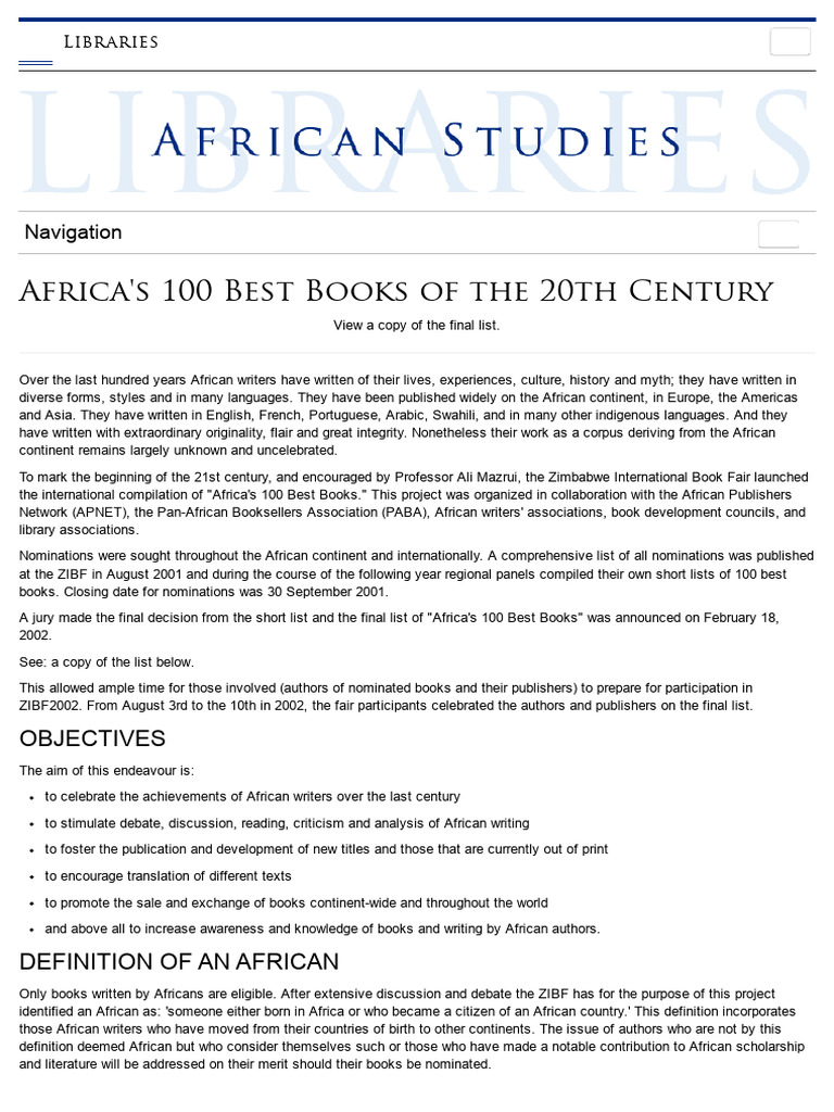100 Best African Books of The 20th Century - Columbia University ...