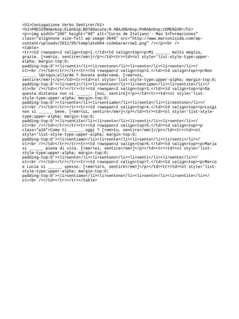 1 Coniugazione Verbo Sentire | PDF