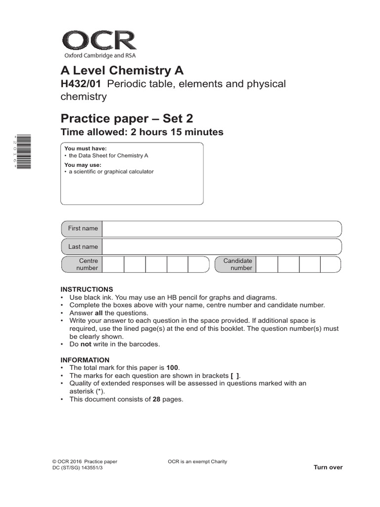 A-Level Chemistry Exam Guide | PDF | Redox | Chemical Reactions
