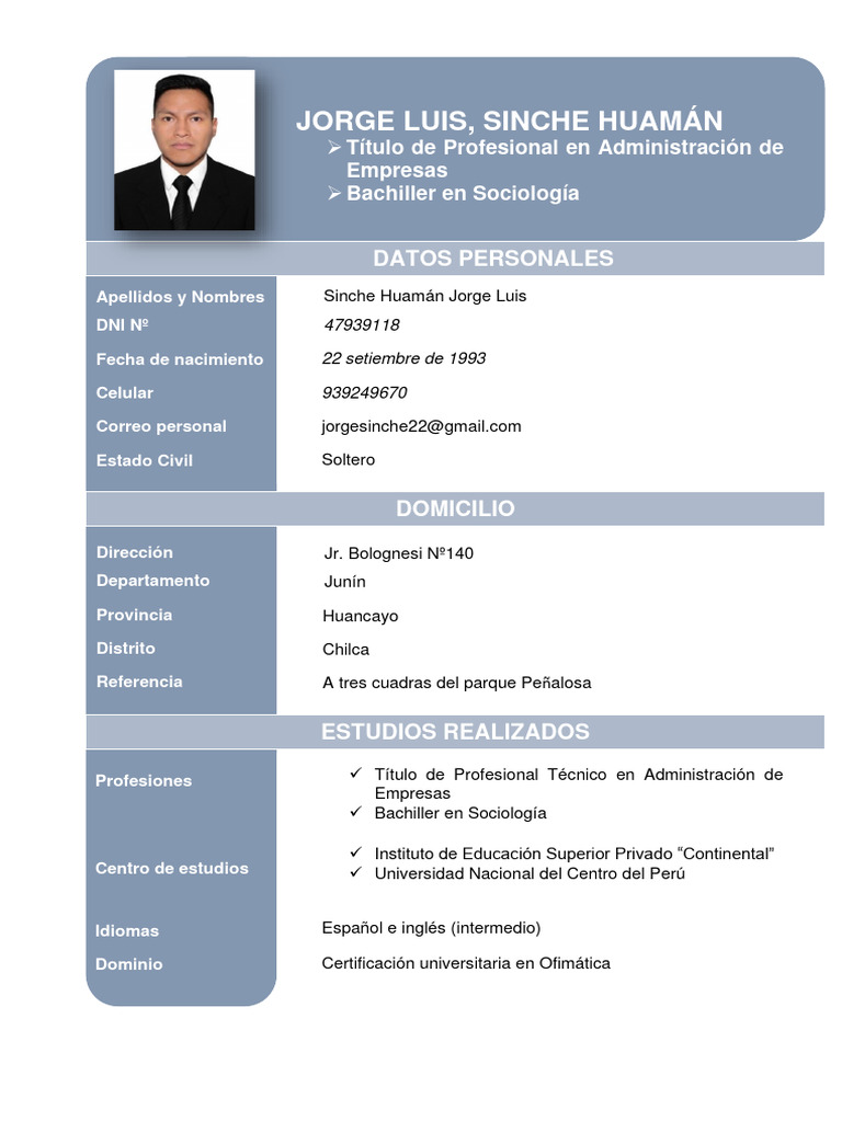 CV Jorge Sinche - 2024 | PDF | Educación más alta | Business