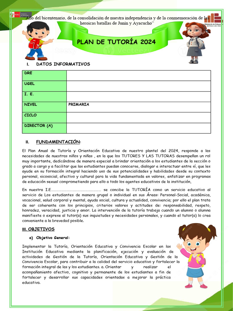Iii Ciclo Plan de Tutoría 2024 | PDF | Maestros | Aprendizaje