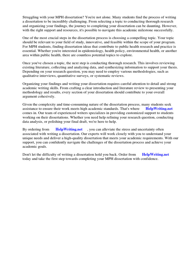 MPH Dissertation Ideas | PDF | Thesis | Methodology