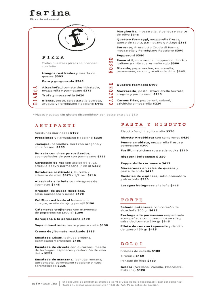 Menú Farina Esp | PDF