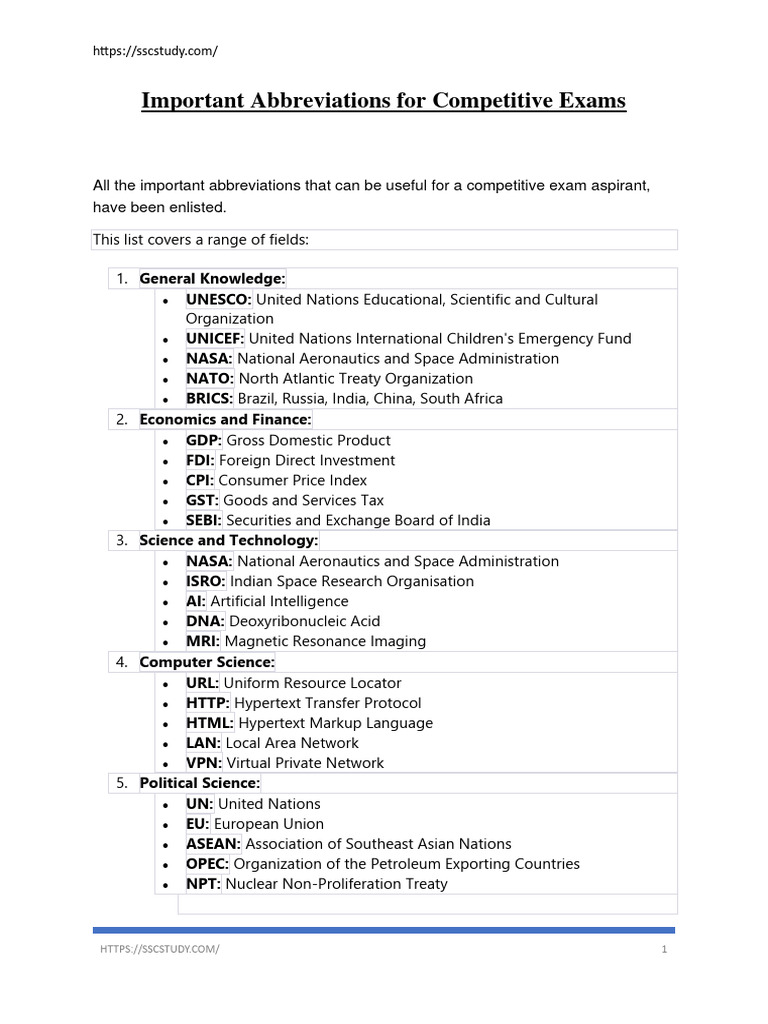 Abbreviations (Sscstudy - Com) | PDF | Foreign Direct Investment ...