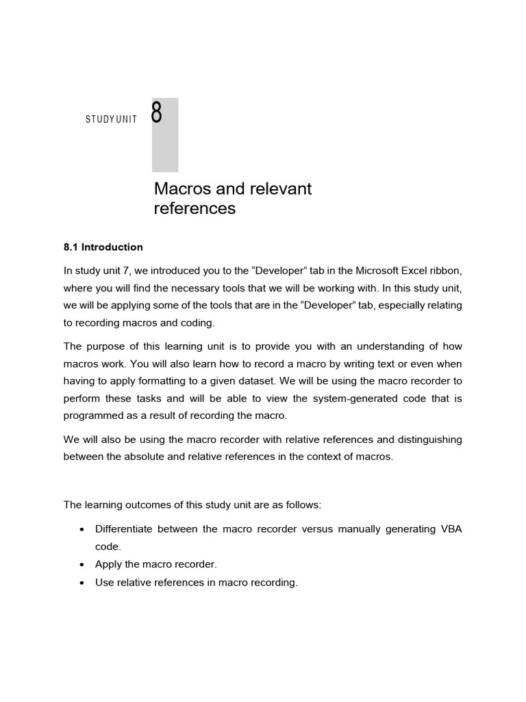 Learning Unit 8 | PDF | Microsoft Excel | Visual Basic For Applications