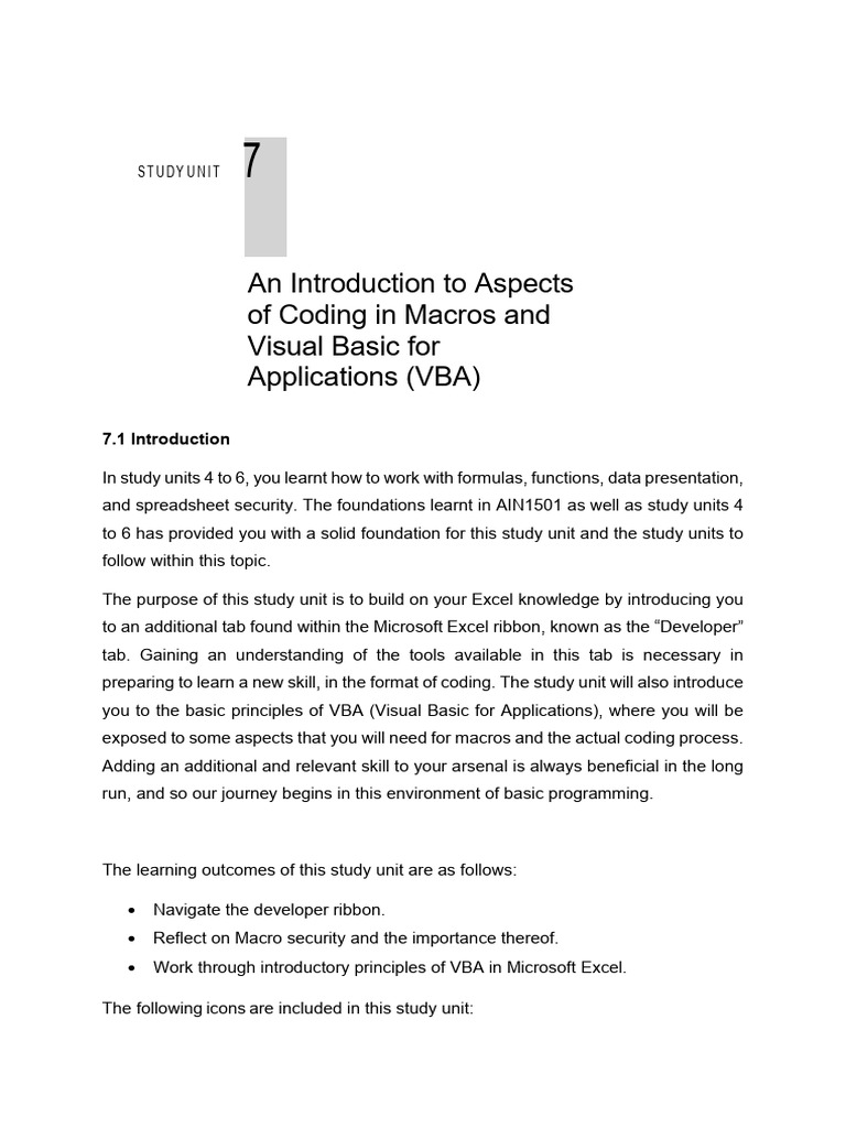 Learning Unit 7 | PDF | Microsoft Excel | Visual Basic For Applications