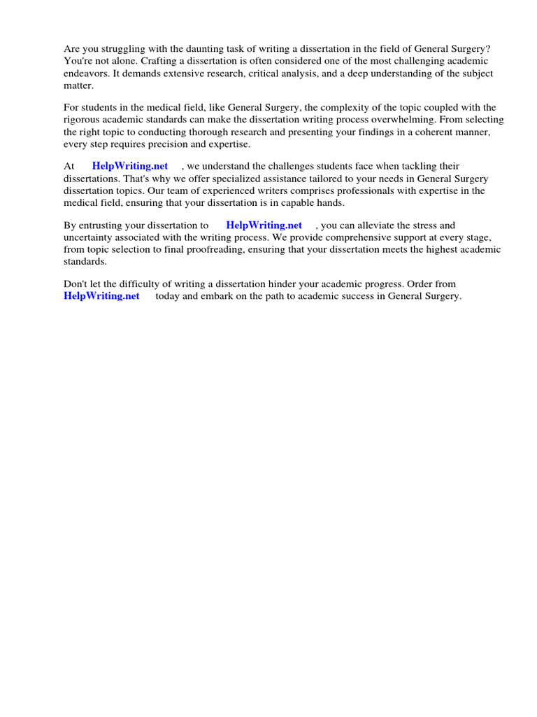 Dissertation Topics General Surgery | PDF | Surgery | Thesis