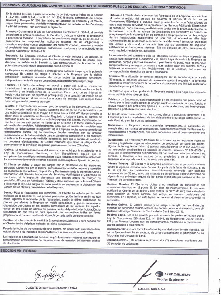 Contrato Luz Del Sur | PDF