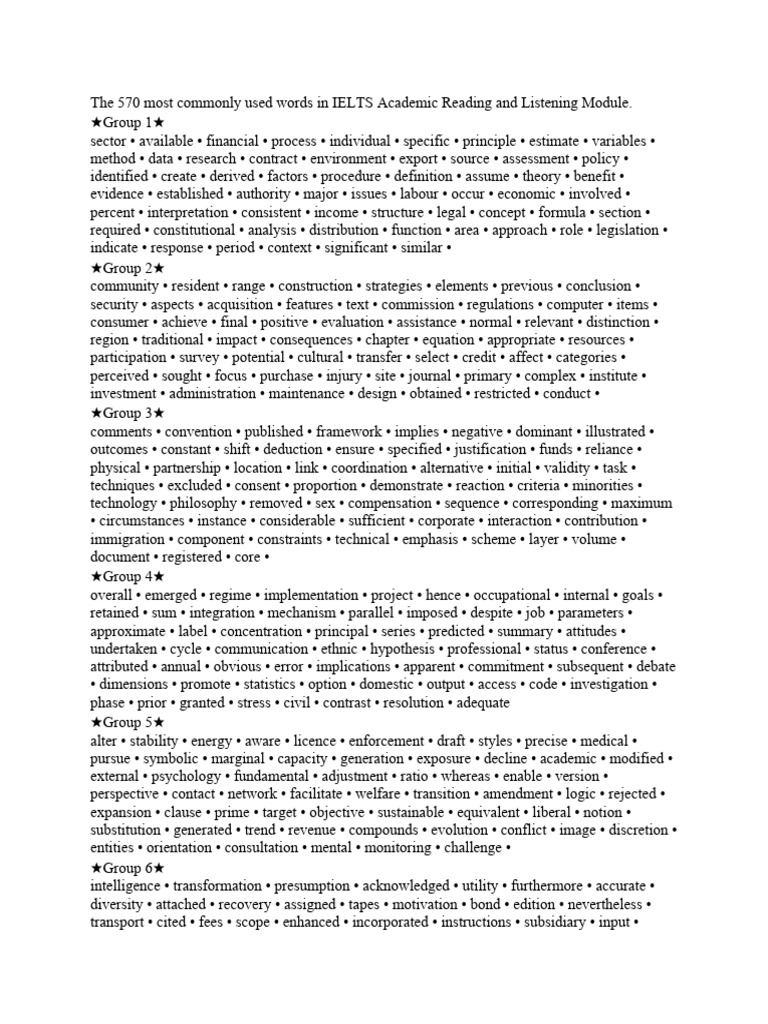 The 570 most commonly used words in IELTS Academic Reading and ...