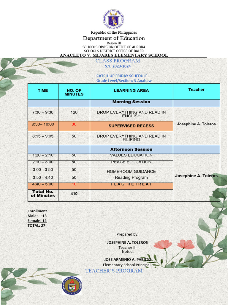 Classroom Program Catch-Up Friday | PDF | Behavior Modification | Educational Organizations