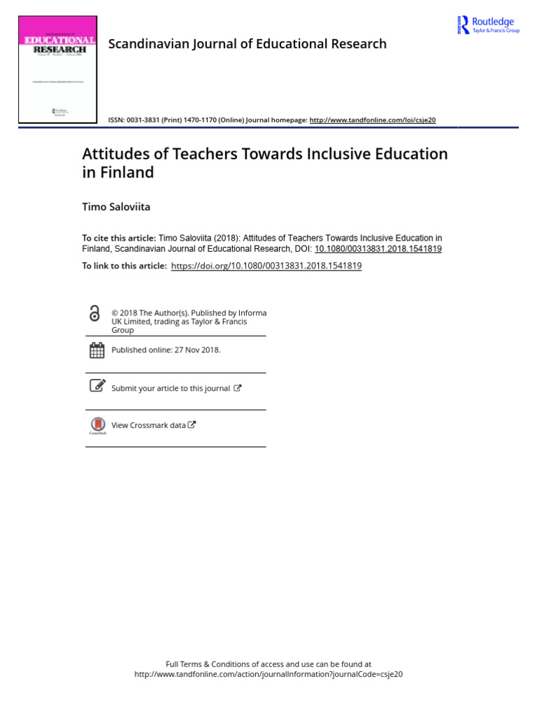 Attitudes of Teachers Towards Inclusive Education | PDF | Survey Methodology | Special Education