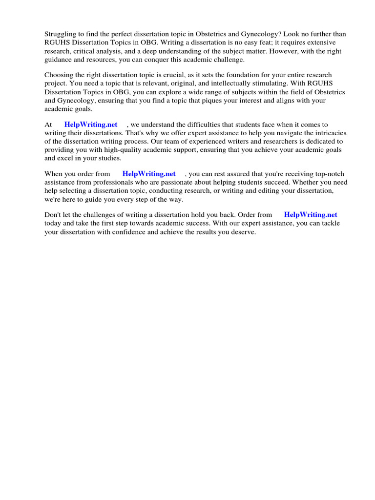Rguhs Dissertation Topics in Obg | PDF | Thesis | Medical School