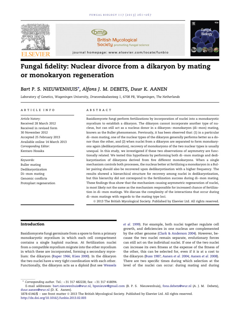 Fungal Fidelity - Nuclear Divorce From A Dikaryon by Mating | PDF ...