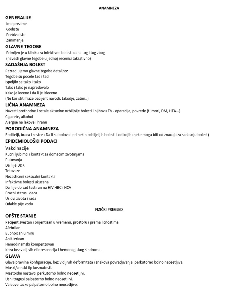 Anamneza i fizikalni pregled | PDF