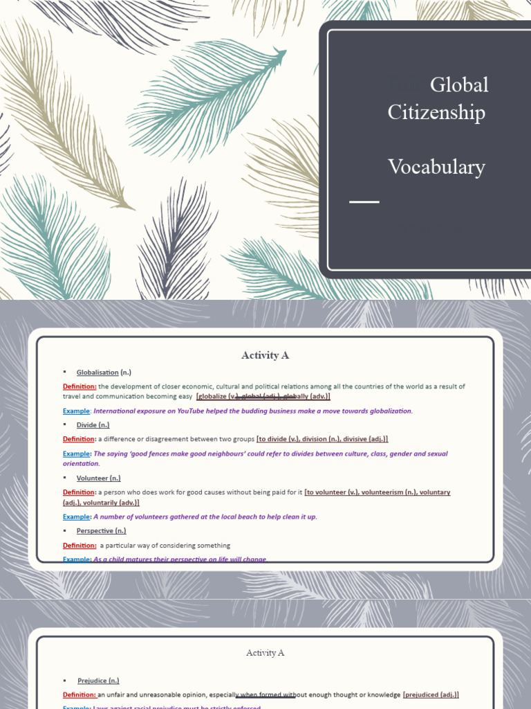 Global Citizenship Vocabulary Guide | PDF | Empathy | Discrimination