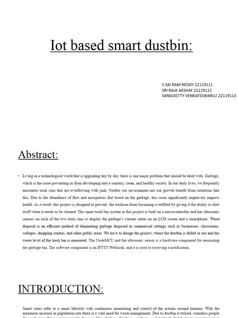 Iot Based Smart Dustbin PPT | PDF | Internet Of Things | Ultrasound